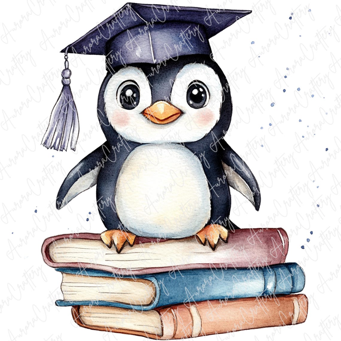 7 Graduation Penguin Clipart, Watercolor Penguins in Caps With Stacked ...