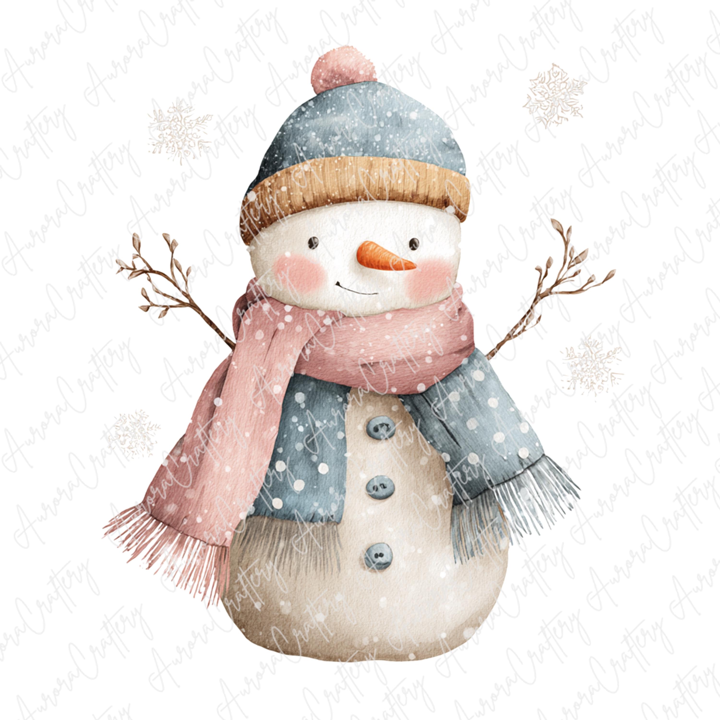 7 Watercolor Snowman Clipart, Cute Snowman With Hat and Scarf, Winter ...