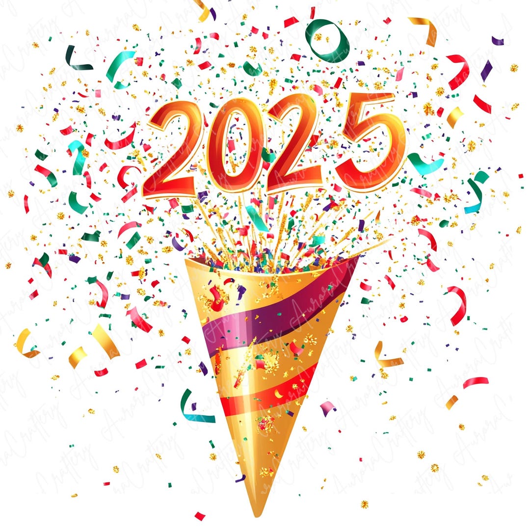 7 Watercolor New Year 2025 Clipart, Festive Party Clipart, New Year ...