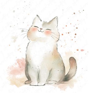 13 Watercolor Cute Cat Clipart, Whimsical Cat, Cute Kitten Clipart for ...