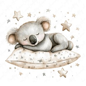 8 Sleepy Koala Nursery Clipart | Cute Baby Koalas With Moons, Stars ...