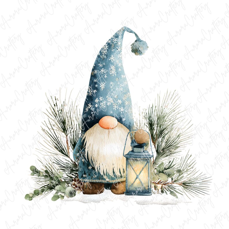 8 Watercolor Winter Gnome Clipart, Nordic Gnome With Lantern and Pine ...