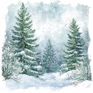 8 Watercolor Winter Tree Clipart, Snowy Forest Landscape Clipart ...