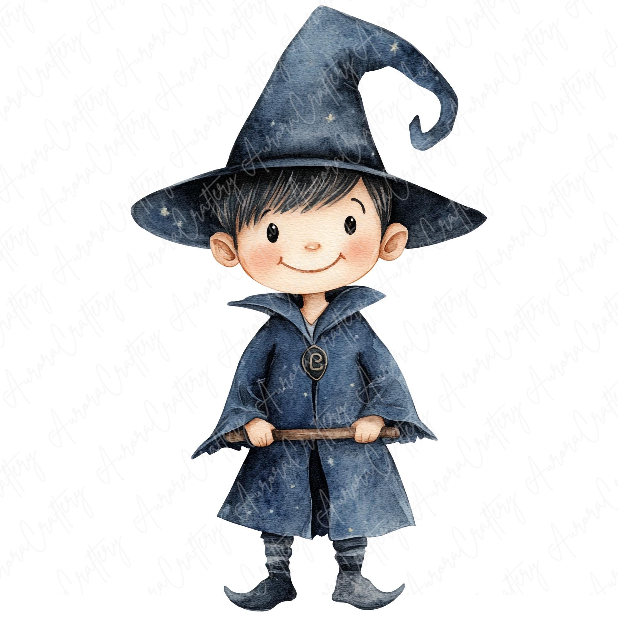 9 Watercolor Spooky Cute Boy Wizard Clipart, Adorable Witch Boys Wizard ...