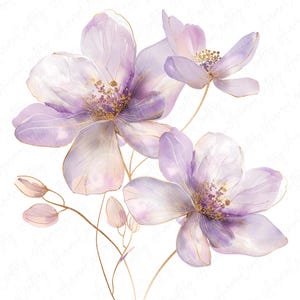 12 Abstract Purple Watercolor Floral Clipart Bundle, Soft Purple ...
