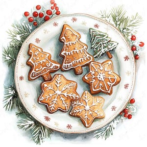 Watercolor Gingerbread Cookie Clipart, Festive Cookie Clipart, Holiday ...