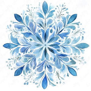 10 Watercolor Snowflakes Clipart, Intricate Blue Winter Snowflake ...