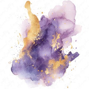 14 Purple and Gold Watercolor Floral Clipart Bundle, Luxurious Purple ...