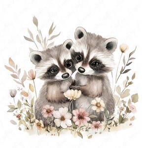 12 Watercolor Raccoon Clipart, Woodland Raccoon, Cute Forest Animal ...