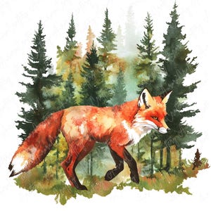 15 Watercolor Fox in Forest Clipart, Forest Fox Clipart, Majestic Fox ...