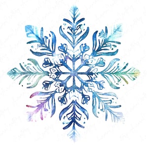 10 Watercolor Blue Snowflake Clipart, Winter Frosty Snowflake Designs ...