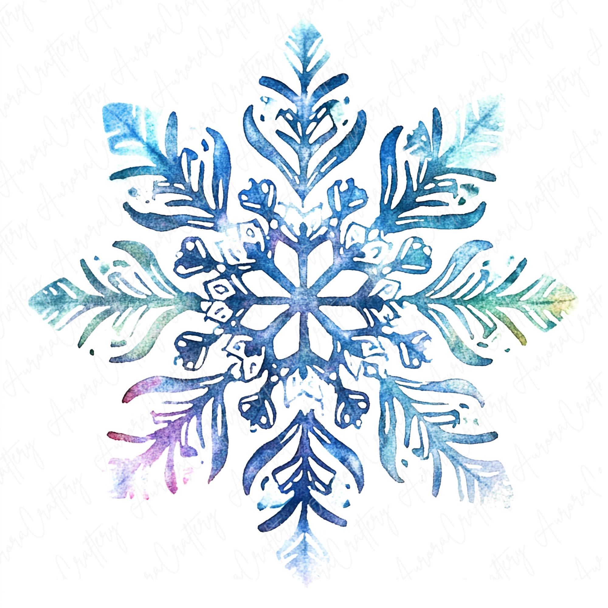 10 Watercolor Blue Snowflake Clipart, Winter Frosty Snowflake Designs ...