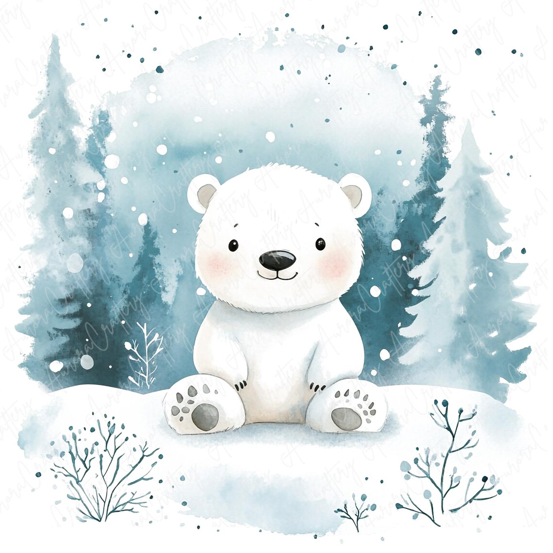 6 Watercolor Polar Bear Clipart, Cute Baby Polar Bear, Winter Animal ...