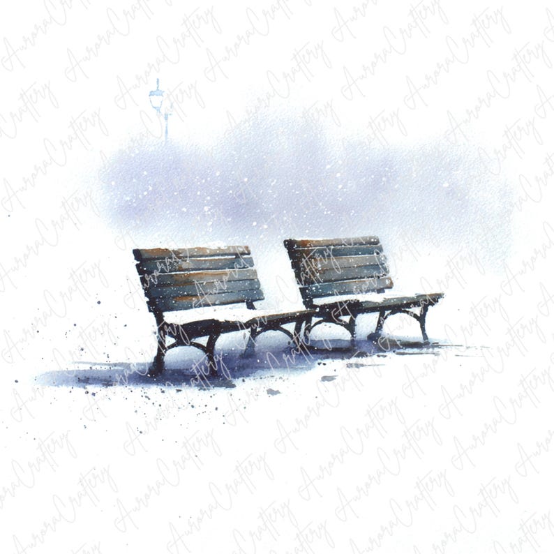 8 Watercolor Winter Bench Clipart, Snowy Park Benches With Red Scarf ...