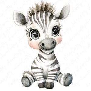 3 Watercolor Zebra Clipart, Cute Baby Animal Clipart, Baby Zebra ...