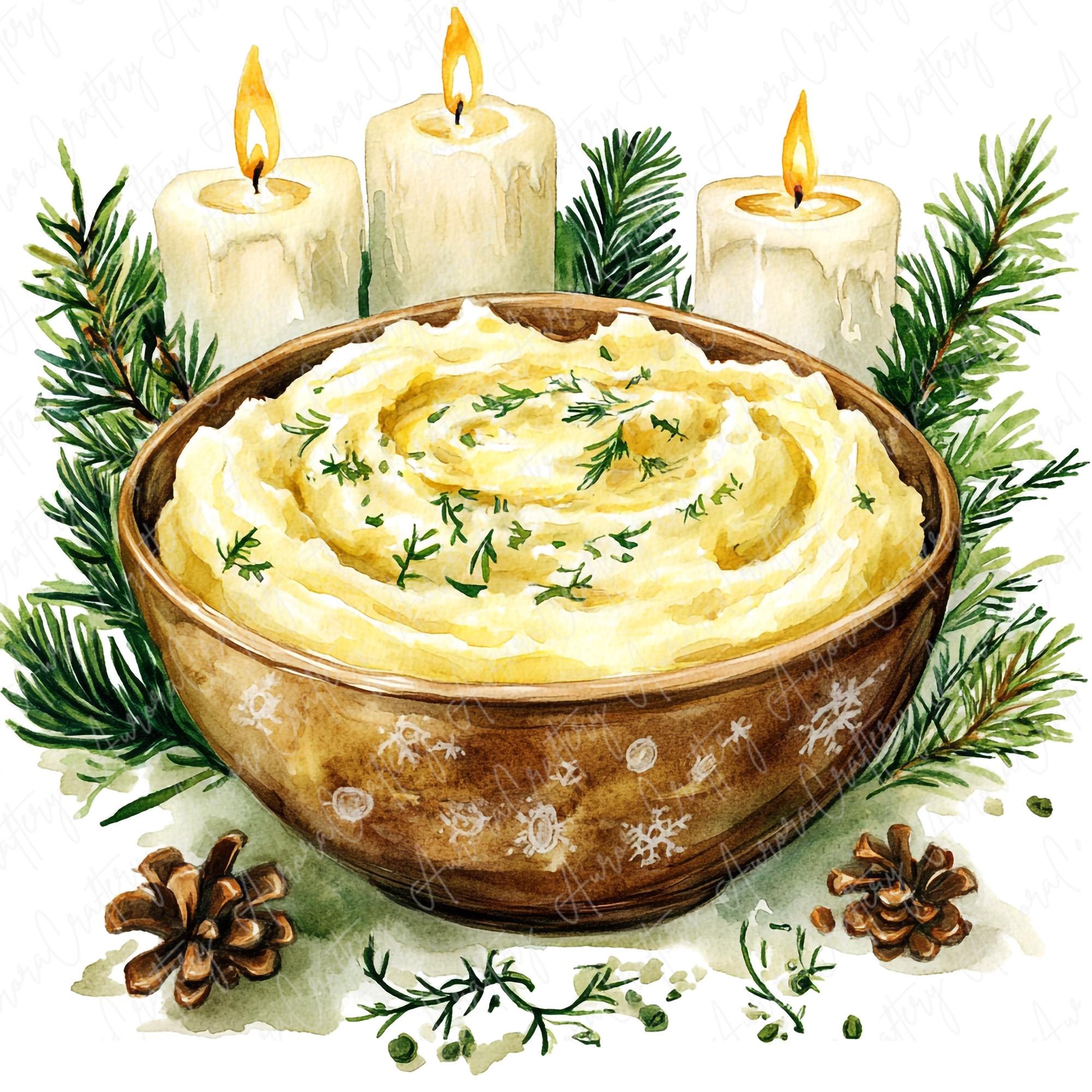 7 Watercolor Mashed Potatoes Clipart, Holiday Dishes Festive Clipart ...