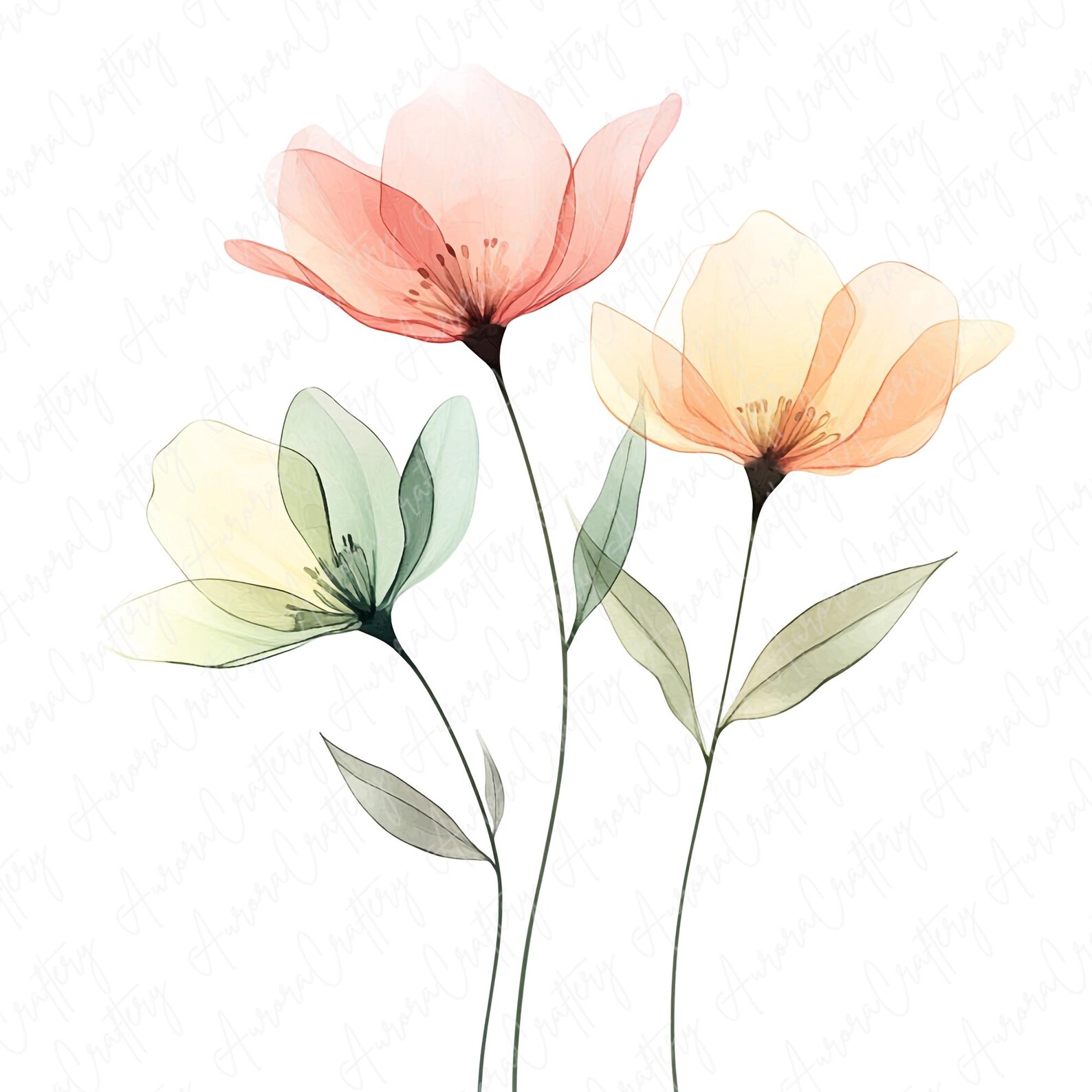 12 Soft Vibes Watercolor Floral Clipart Bundle, Pastel Pink and Yellow ...