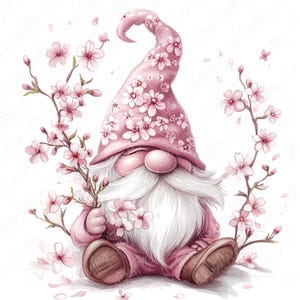 15 Spring Gnomes Clipart, Garden Gnome, Floral Gnome Clipart, Floral ...
