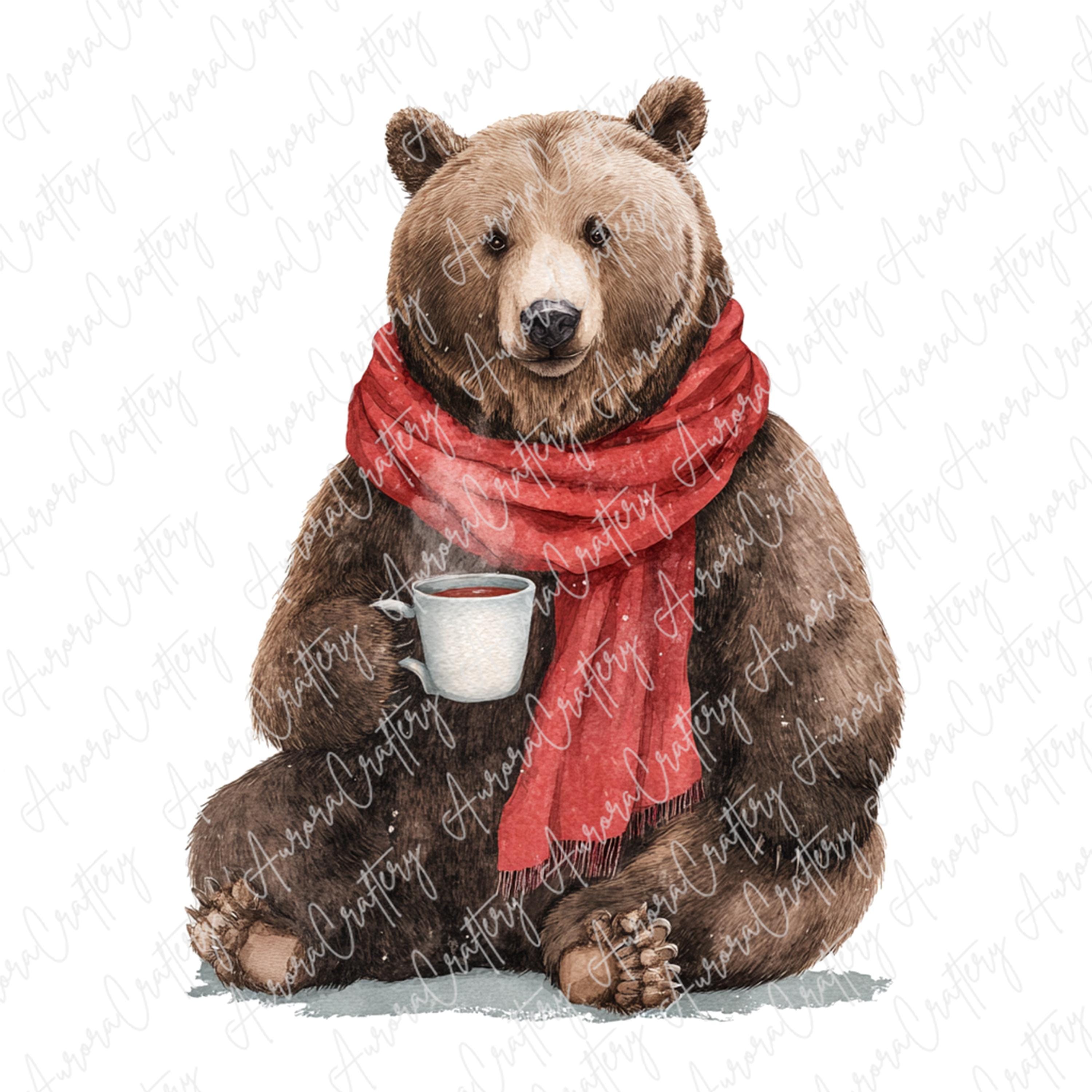 7 Watercolor Bear Clipart, Cozy Brown Bears Wrapped in Red Blankets ...