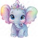 9 Watercolor Baby Elephant Princess Clipart | Cute, Colorful Elephants ...
