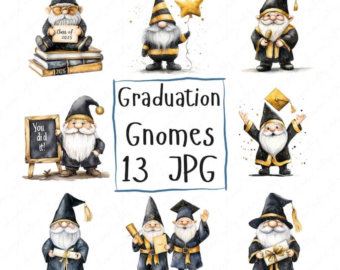Graduation Gnome Clipart PNG Collection | Watercolor Nome Grad ...