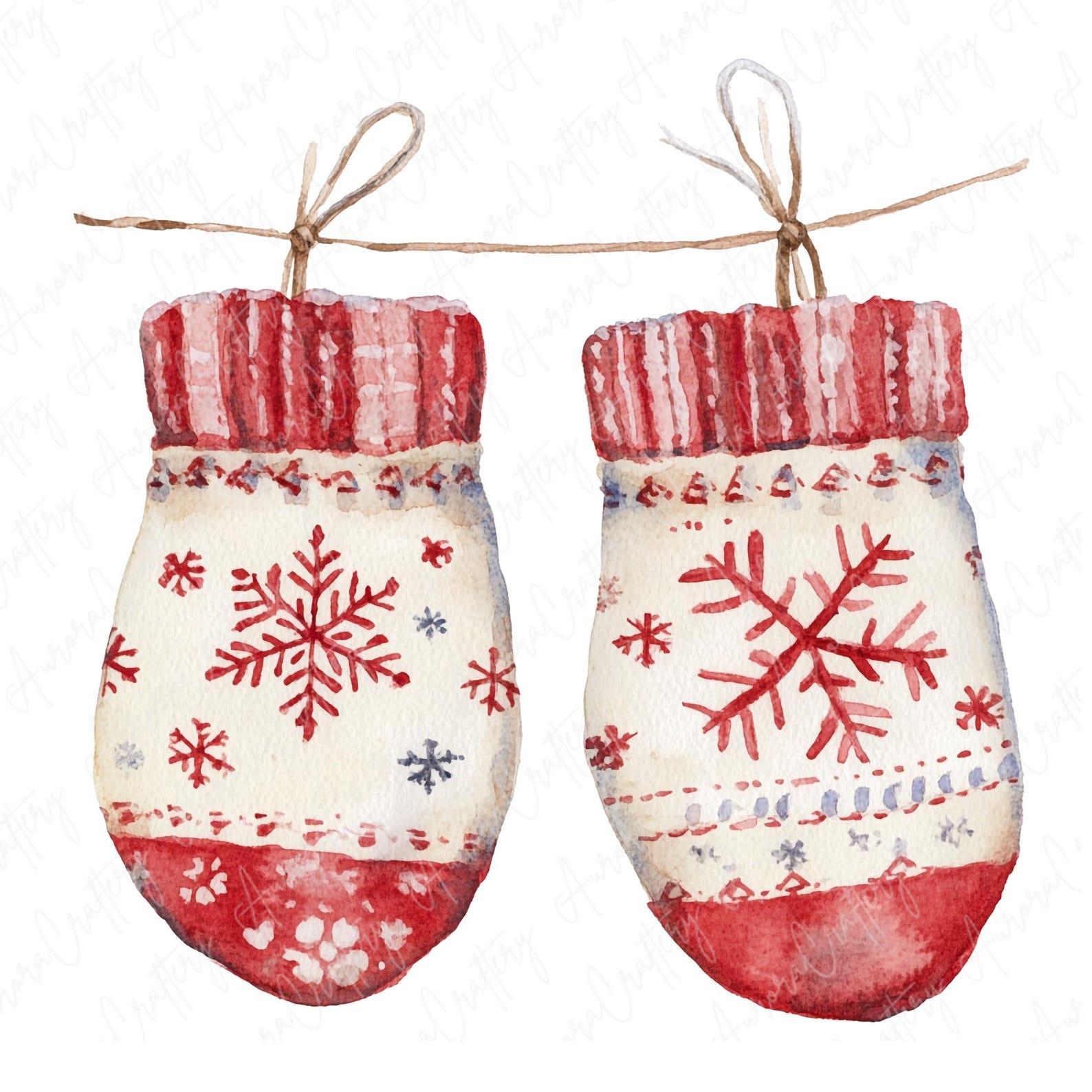 10 Winter Knitted Mitten Clipart, Festive Snowflake Mittens With Rustic ...