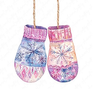 10 Winter Knitted Mitten Clipart, Festive Snowflake Mittens With Rustic ...