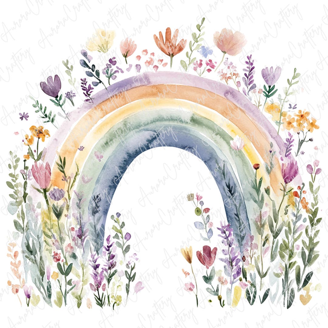 12 Watercolor Floral Rainbow Clipart, Boho Rainbow With Flowers ...