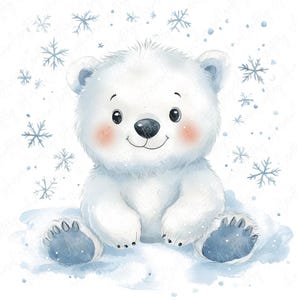 6 Watercolor Polar Bear Clipart, Cute Baby Polar Bear, Winter Animal ...