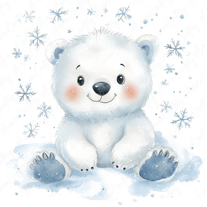 6 Watercolor Polar Bear Clipart, Cute Baby Polar Bear, Winter Animal ...