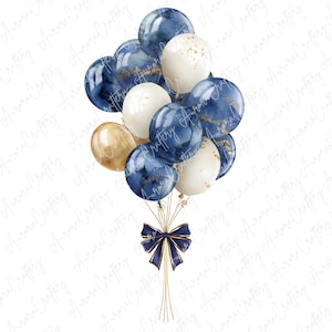 10 Watercolor Navy Balloon Clipart JPG, Gold and Blue Balloon Bouquet ...