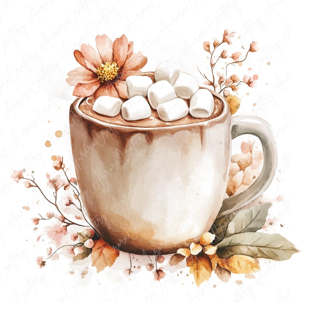 7 Watercolor Hot Cocoa Cup, Festive Hot Chocolate, Winter Hot Cocoa ...