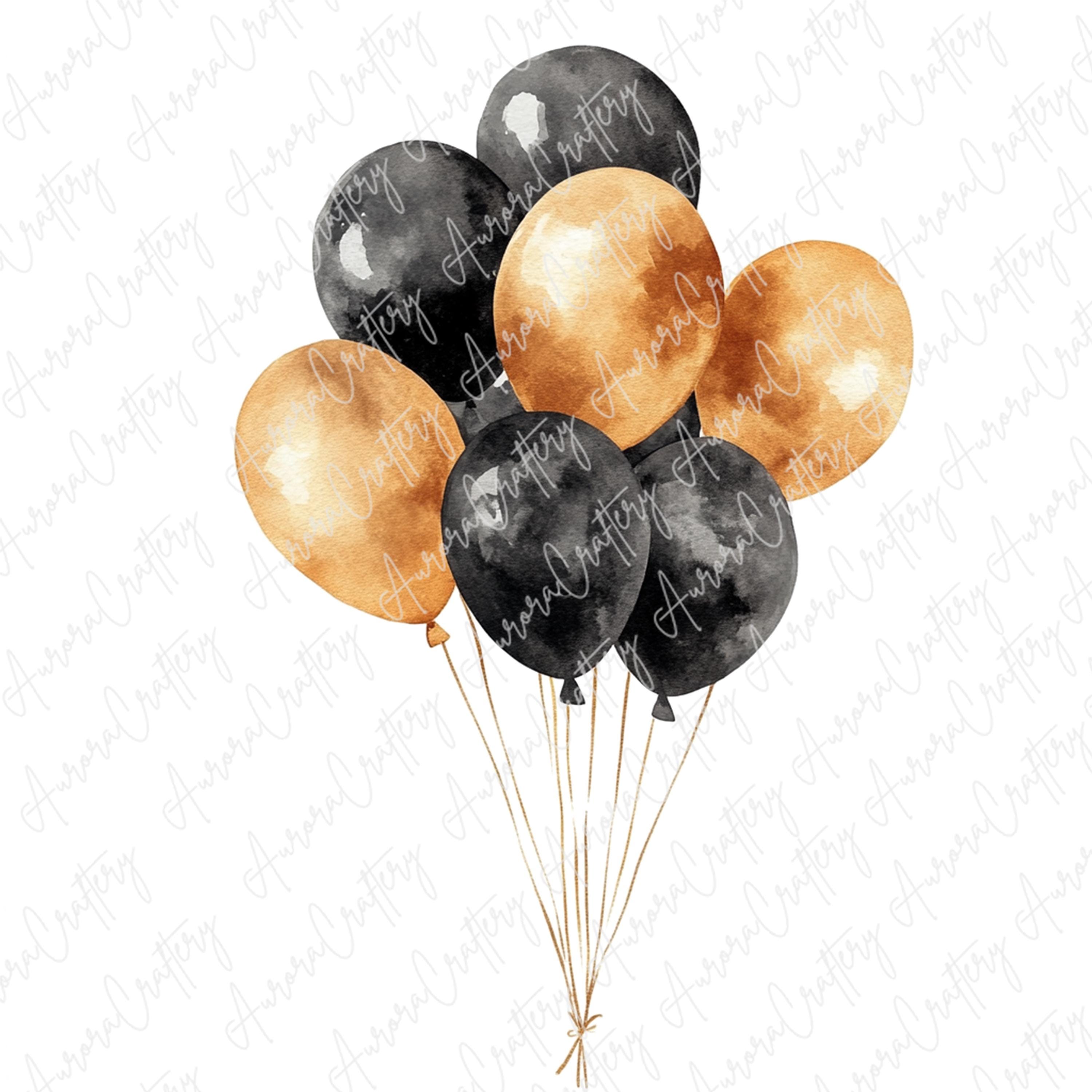9 Black and Gold Balloon Clipart, Graduation Balloons, Stars, Confetti ...