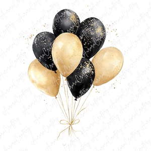 9 Black And Gold Balloon Clipart Graduation Balloons Stars Confetti
