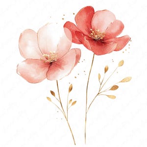 11 Watercolor Coral and Mint Floral Clipart, Flower Clipart, High ...