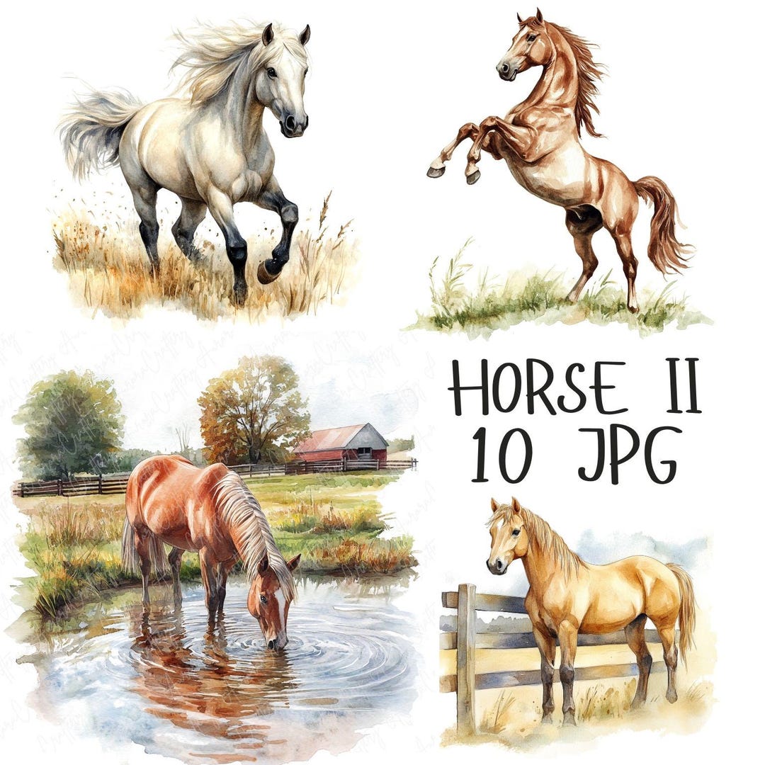 10 Watercolor Horse Farm Clipart, Horse Clipart, Farm Animals, Brown ...