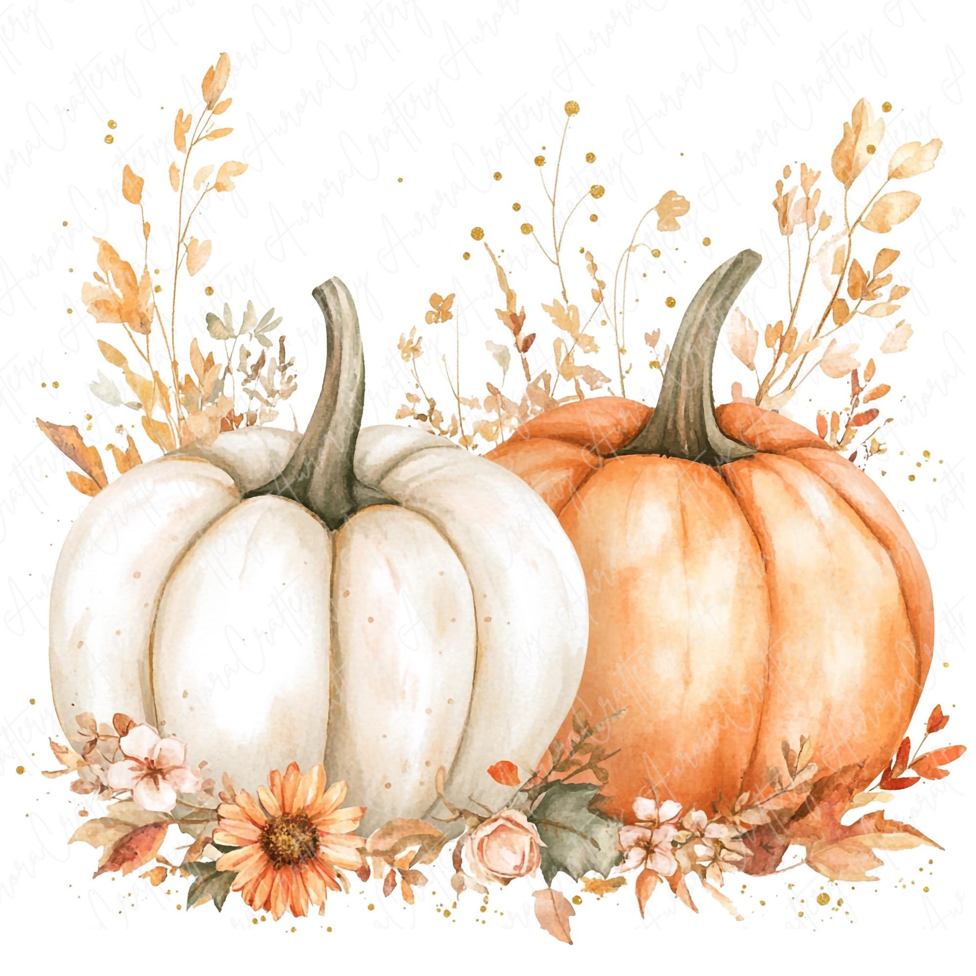 7 Floral Pumpkin Watercolor Clipart, Fall Pumpkin Bouquet, High Quality ...