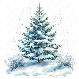 8 Watercolor Snowy Pine Tree Winter Clipart, Winter Pine Tree Clipart ...