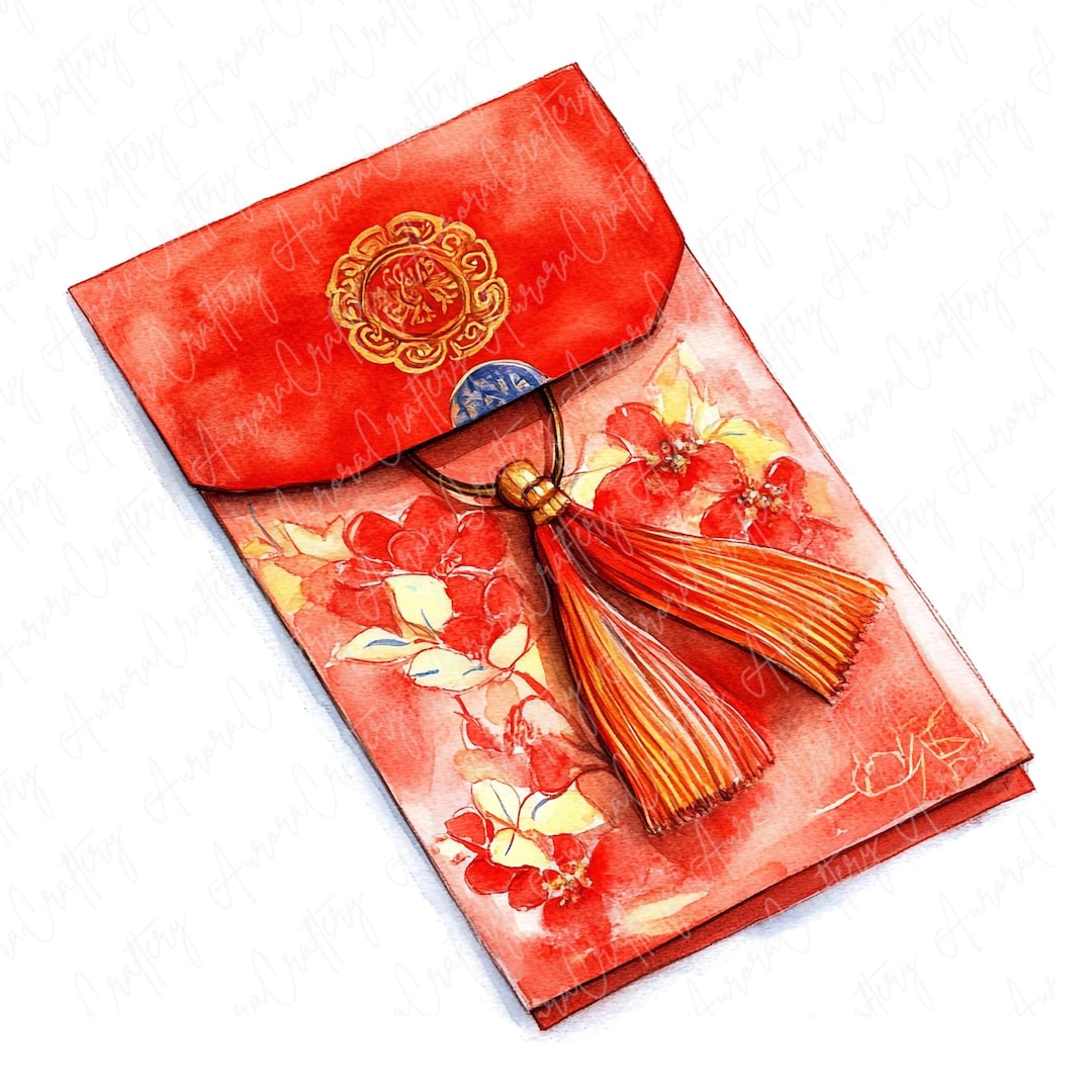 7 Watercolor Red Envelopes Clipart, Chinese New Year Clipart ...