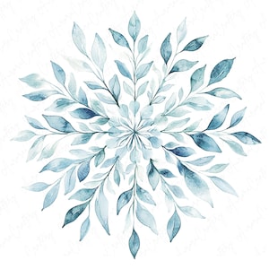 10 Watercolor Snowflakes Clipart, Intricate Blue Winter Snowflake ...
