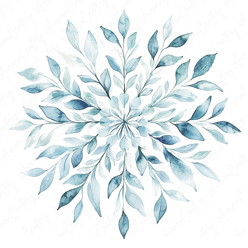 10 Watercolor Snowflakes Clipart, Intricate Blue Winter Snowflake ...
