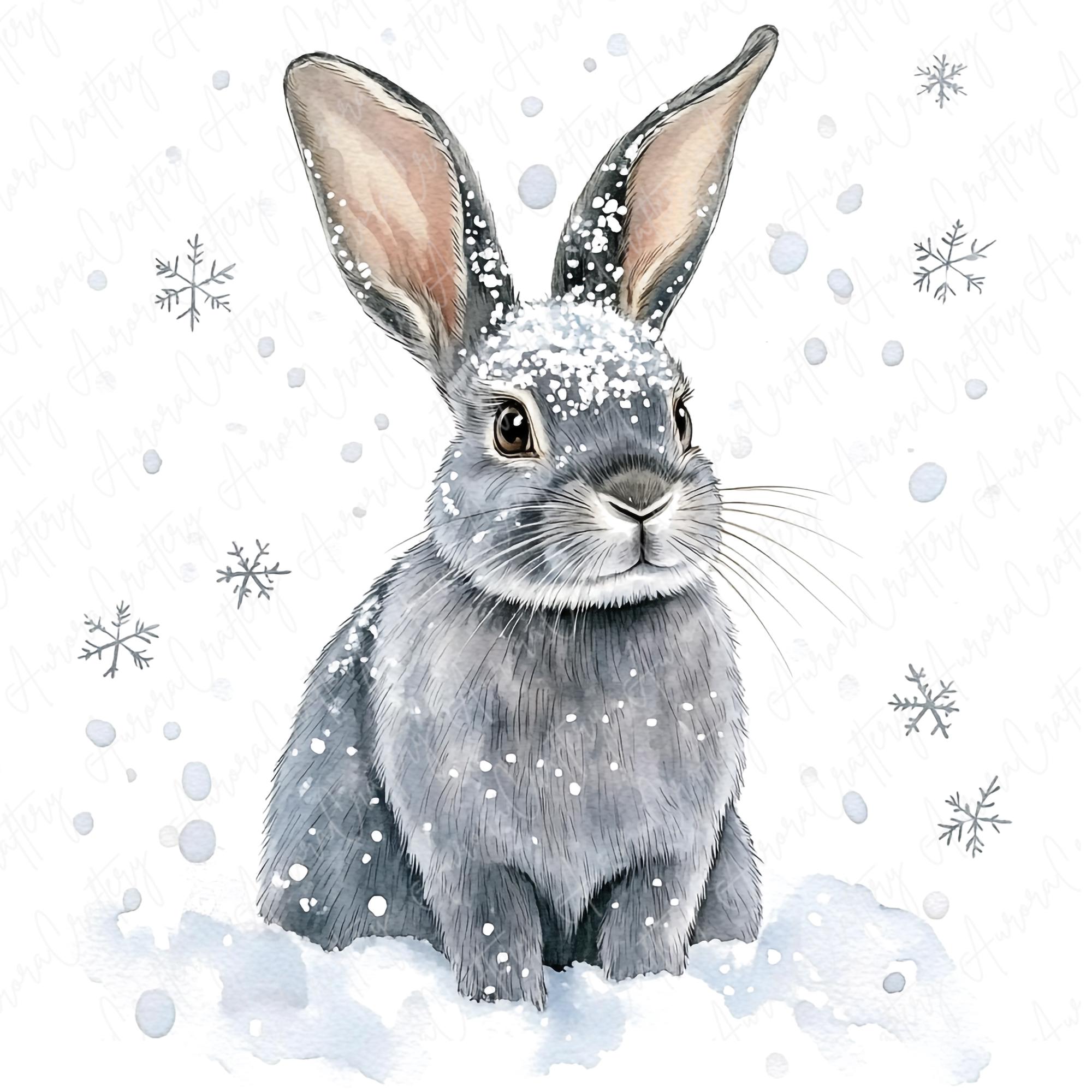 10 Watercolor Winter Rabbit Clipart, Woodland Bunny Clipart, Snowy ...