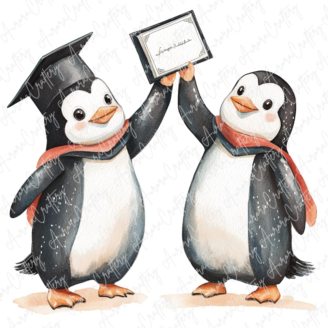 3 Graduation Penguins in Blue Gowns, Cute Penguin Clipart With Diplomas ...
