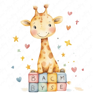 7 Playful Giraffe Watercolor Clipart | Cute Giraffe With Building ...