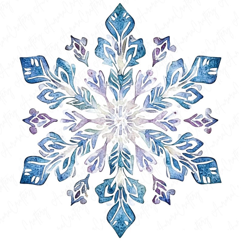10 Watercolor Blue Snowflake Clipart, Winter Frosty Snowflake Designs ...