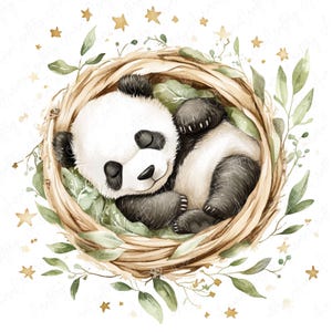10 Watercolor Sleepy Panda Clipart Cute Baby Panda Clipart, Moon ...