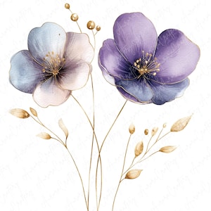 14 Purple and Gold Watercolor Floral Clipart Bundle, Luxurious Purple ...