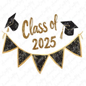 7 Class of 2025 Graduation Banner Clipart, Black and Gold Watercolor ...