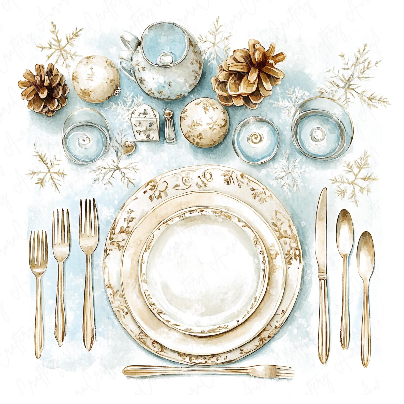 10 Watercolor Winter Dining Table Clipart, Festive Dinner Clipart ...