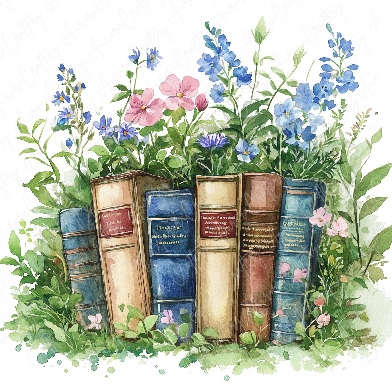 11 Watercolor Floral Books Clipart, Floral Book Clipart, Book Lover ...
